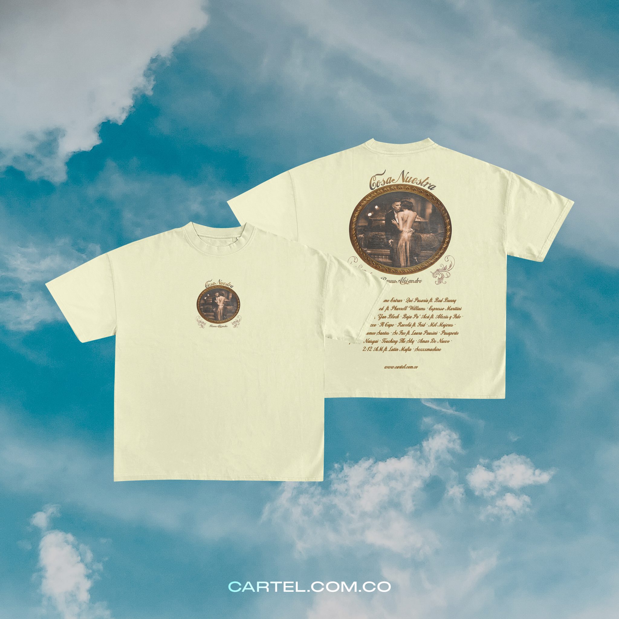 CAMISETA SEMI OVERSIZE RAUW ALEJANDRO – COSA NUESTRA (VAINILLA) – Cartel